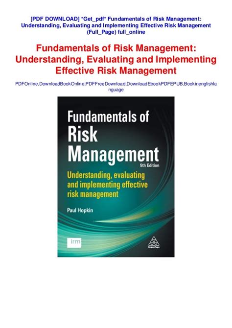 Get Pdf Fundamentals Of Risk Management Understanding Evaluating And Implementing Effective