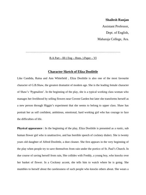 Eng Lect5 By Shailesh Ranjan Pdf Pygmalion Play