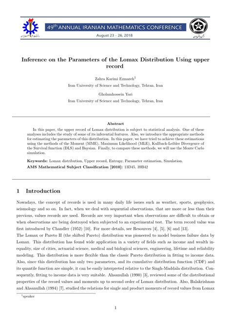 Pdf Inference On The Parameters Of The Lomax Distribution Using Upper Record