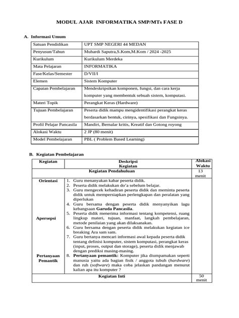 Modul Ajar Informatika Smp Muhardi Saputra Pdf Karier And Perkembangan