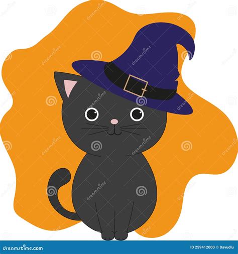 Cute Halloween Cat In A Hat Isolated On Orange Background Stock Vector
