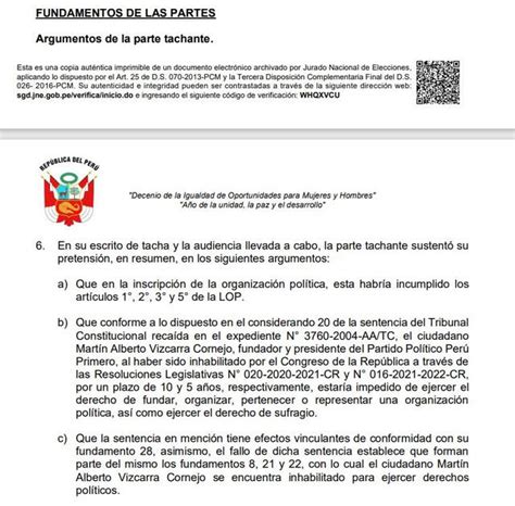 Martín Vizcarra Los Argumentos Del Rop Del Jne Para Rechazar La Tacha