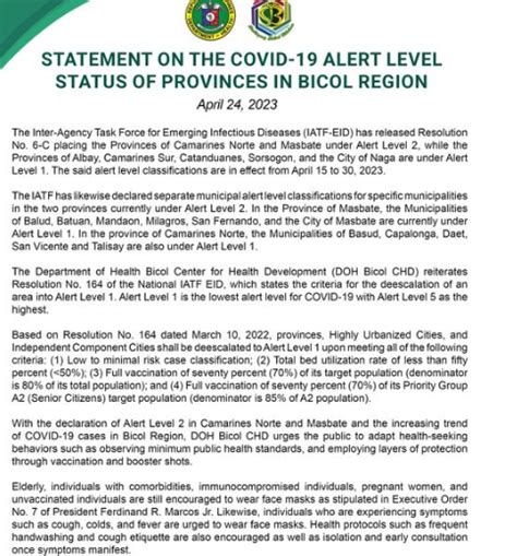 Nagpalabas Ng Update Ang Doh Bicol Ukol Sa Alert Level Status Radio