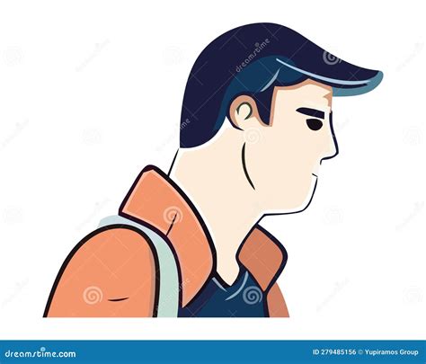 Young Man Wearing Orange Shirt Character Stock Vector Illustration Of