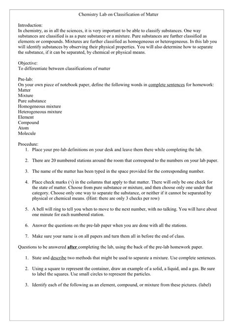 Chemistry Lab On Classification Of Matter Docest