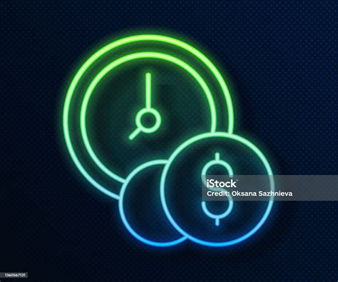 빛나는 네온 라인 시간은 파란색 배경에 고립 된 돈 아이콘입니다 돈은 시간입니다 효과적인 시간 관리 시간을 돈으로 변환합니다 벡터 개념에 대한 스톡 벡터 아트 및 기타