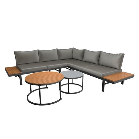 Ambia Garden Loungegarnitur Grau Holz Metall Glas Akazie Massiv