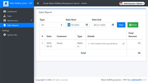 Water Refilling System In Php My Sql With Source Code