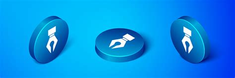 파란색 배경에 격리 된 등색 만년만 펜 펜 펜 아이콘 펜 도구 기호입니다 파란색 원 버튼입니다 벡터 3차원 형태에 대한 스톡 벡터 아트 및 기타 이미지 Istock