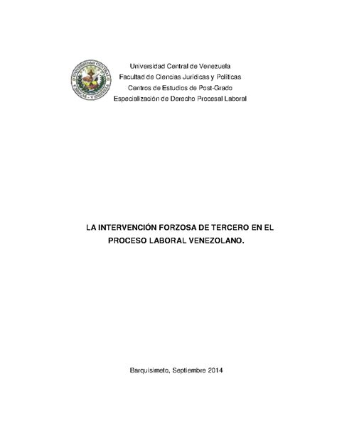 La Intervención Forzosa De Tercero Universidad Central De Venezuela