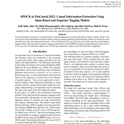 SPOCK At FinCausal 2022 Causal Information Extraction Using Span Based