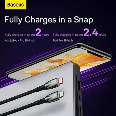 Baseus Glimmer Series Fast Charging Data Cable Type C To Type C W M Black CADH