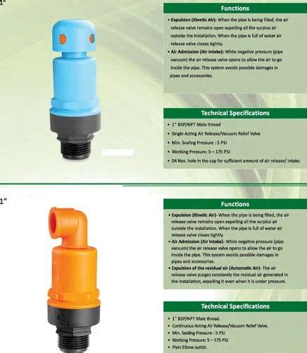 Water Pvc Air Cum Vacuum Release Valve Valve Size 1 Inch Size 3 4