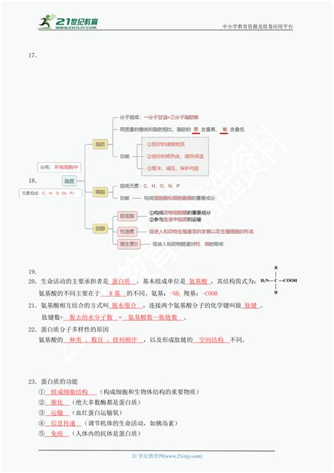 人教版高中生物必修一《分子与细胞》基础知识点总结归纳 21世纪教育网