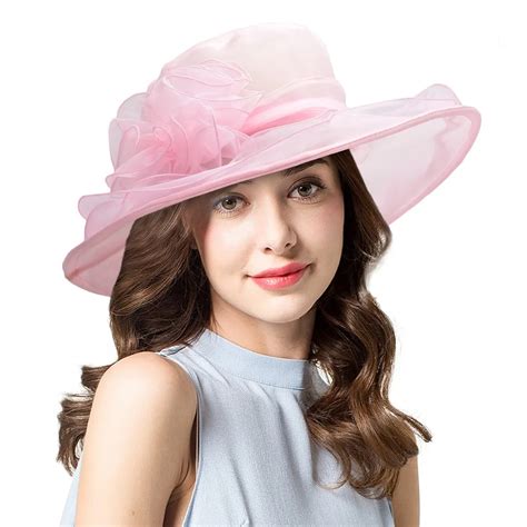 Lawliet Organza Wide Brim Sun Hat For Women Solid Floral Summer Beach