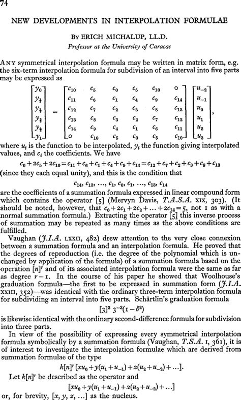 New Developments In Interpolation Formulae Journal Of The Institute