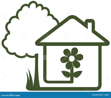 Landscaping Symbol Tree House Flower And Home Stock Vector Image