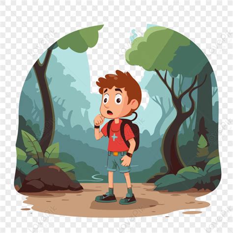 Lost Clipart Cartoon Boy In The Forest With Backpack And Backpack