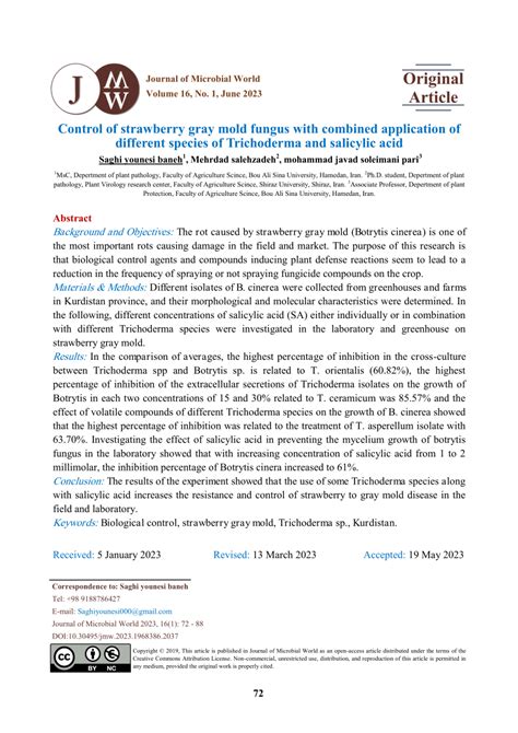 Pdf Control Of Strawberry Gray Mold Fungus With Combined Application