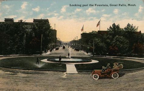 Looking Past The Fountain Great Falls MT Postcard