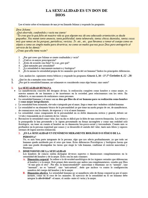 La Sexualidad Es Un Don De Dios Ficha Dos Pdf