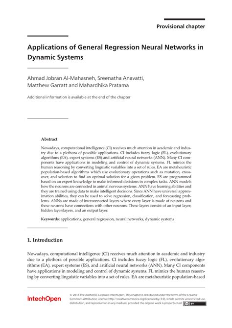 Pdf Applications Of General Regression Neural Networks In Dynamic Systems