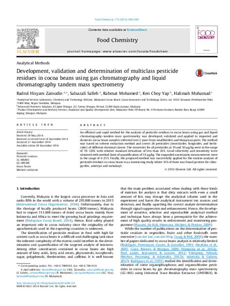 Pdf Development Validation And Determination Of Multiclass Pesticide Residues In Cocoa Beans