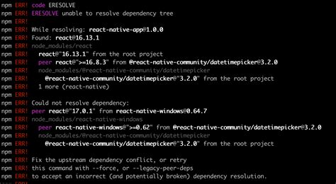 Unable To Resolve Dependency Tree When Using Npm Install Error Stack