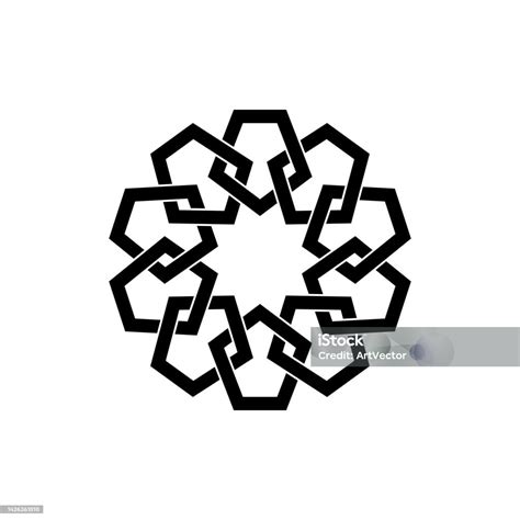 겹치는 요소가 있는 기하학적 엠블럼 템플릿 디자인 이슬람 모티프 아랍어 스타일의 기하학적 패턴 만다라 흰색 배경에 고립 된 검은 색 로고 벡터 일러스트 레이 션 0명에 대한