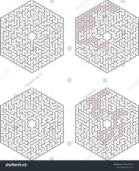 Hexagonal Maze Puzzle Solution Path Vector Stock Vector Royalty Free 2610500511 Shutterstock