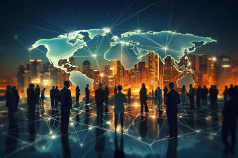 Global Network Concept Business Figures On A Digital World Map Enhancing Online Connections