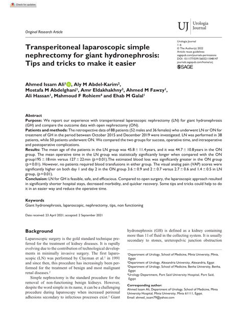 Pdf Transperitoneal Laparoscopic Simple Nephrectomy For Giant
