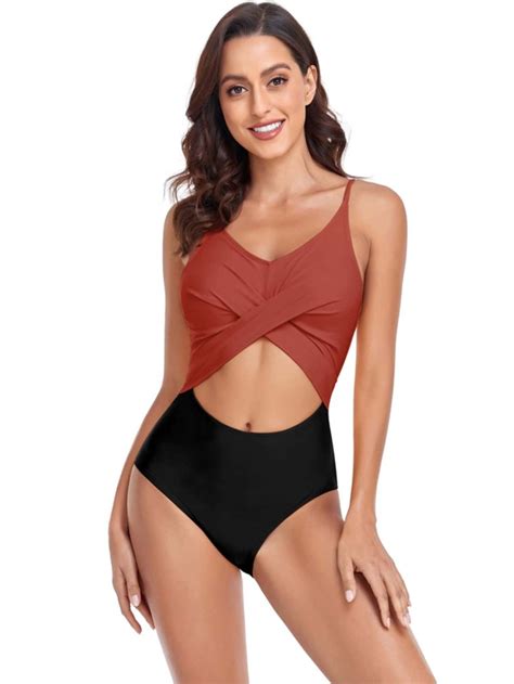 Colorblock Cut Out Twist Front One Piece Swimsuit Shein Usa