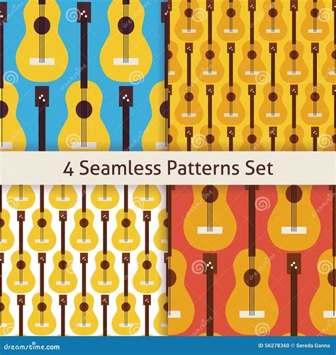 Four Vector Flat Seamless String Music Instrument Guitar Pattern Stock