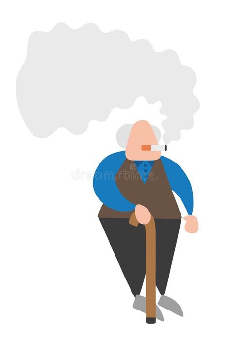 Vector Cartoon Old Man Standing With Wooden Walking Stick And Sm Stock