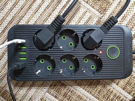 Удлинитель сетевой фильтр Power Socket 2 метра 6 розеток 4 Usb 1 Type C Черный купить в Москве