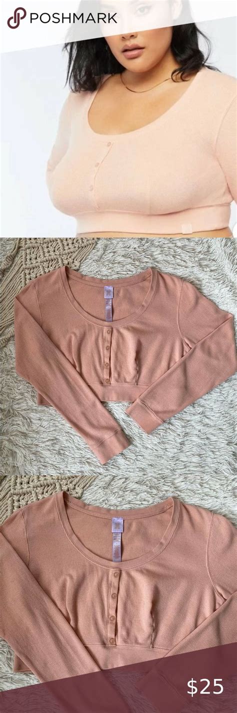 Savage X Fenty Waffle Lounge Crop Top Pink Rose 1x Savage X Fenty