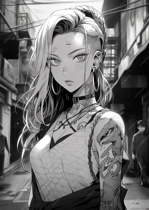 Premium Photo Anime Girl With Tattoos And Piercings In A Narrow Alley