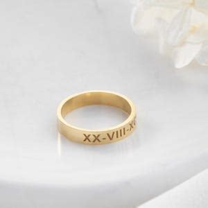 Solid Gold Roman Numeral Date Ring Personalized Anniversary Jewelry Etsy