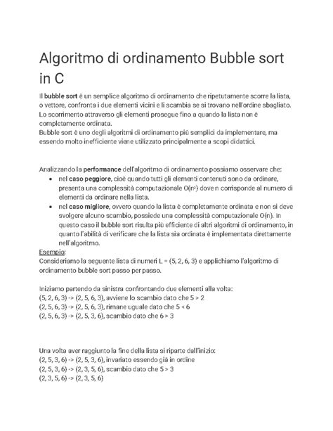 Bubble Sort In C Riassunto Fisica Algoritmo Di Ordinamento Bubble Sort In C Il Bubble Sort è