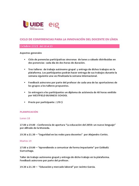Ciclo De Conferencias Internacionales Para La Innovación Del Docente En