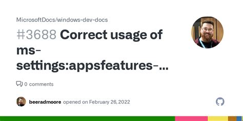 Correct Usage Of Ms Settingsappsfeatures App · Issue 3688 · Microsoftdocswindows Dev Docs