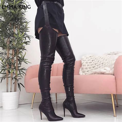 Fashion Pu Over The Knee Boots Women Pointed Toe Pleated Solid High
