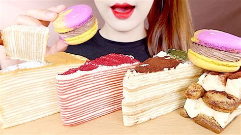 Asmr 디저트39 크레이프 케이크 먹방 Crepe Cake Tiramisu Mukbang Eating Sounds Youtube