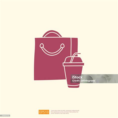 테이크 아웃 식사 상자 와 음료 컵 아이콘 개념 테이크 아웃 푸드 실루엣 낙서 스타일 아이콘 벡터 일러스트레이션 건강에 좋지