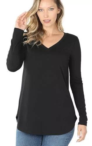 Camiseta Feminina Longline Decote V Manga Longa Parcelamento Sem Juros