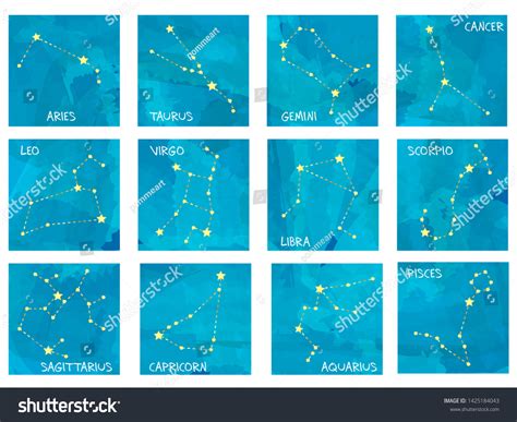 12 Zodiac Star Constellations Set Stock Illustration 1425184043