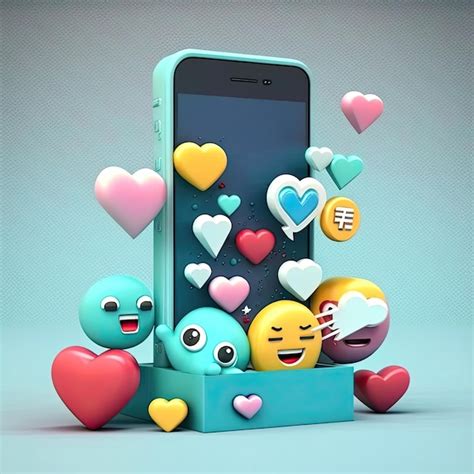 소셜 미디어 플랫폼 애플리케이션 개념 이모지 하트 채팅 및 스마트폰으로 차트 Made By Ai인공 지능 프리미엄 사진