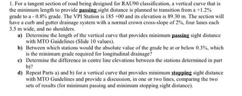 Solved 1 For A Tangent Section Of Road Being Designed For