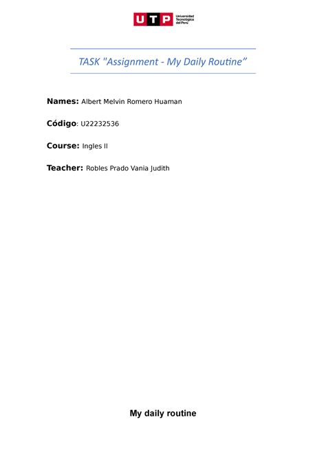 Week 2 Task Assignment My Daily Routine Task Assignment My Daily